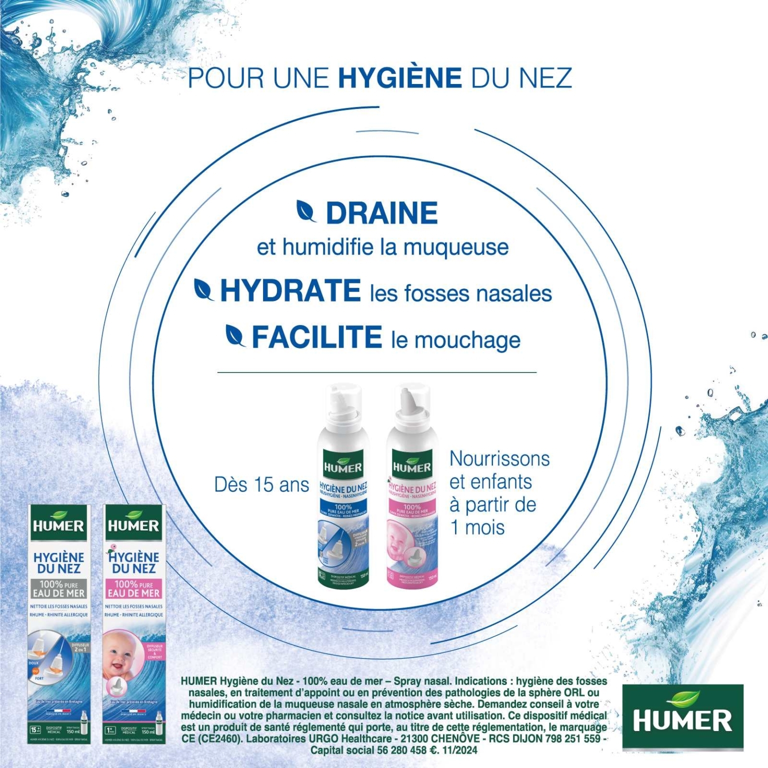 Humer Hygiène du nez : spray nasal d'eau de mer | Humer